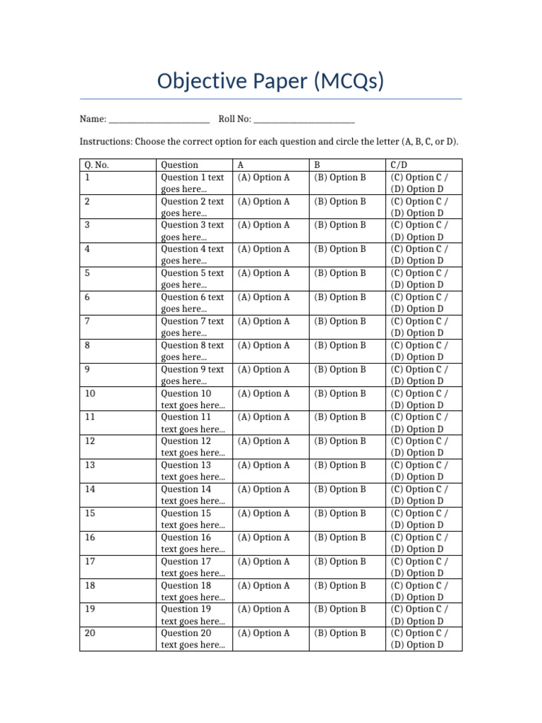 Objective Paper Template | PDF | Standardized Tests | Tests