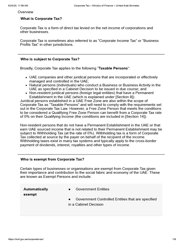 Corporate Tax Overview - MOF | PDF | Corporate Tax | Corporate Tax In ...