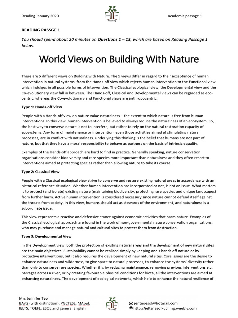 Reading Passage 1 Jan 2020 | PDF | Nature | Ecology