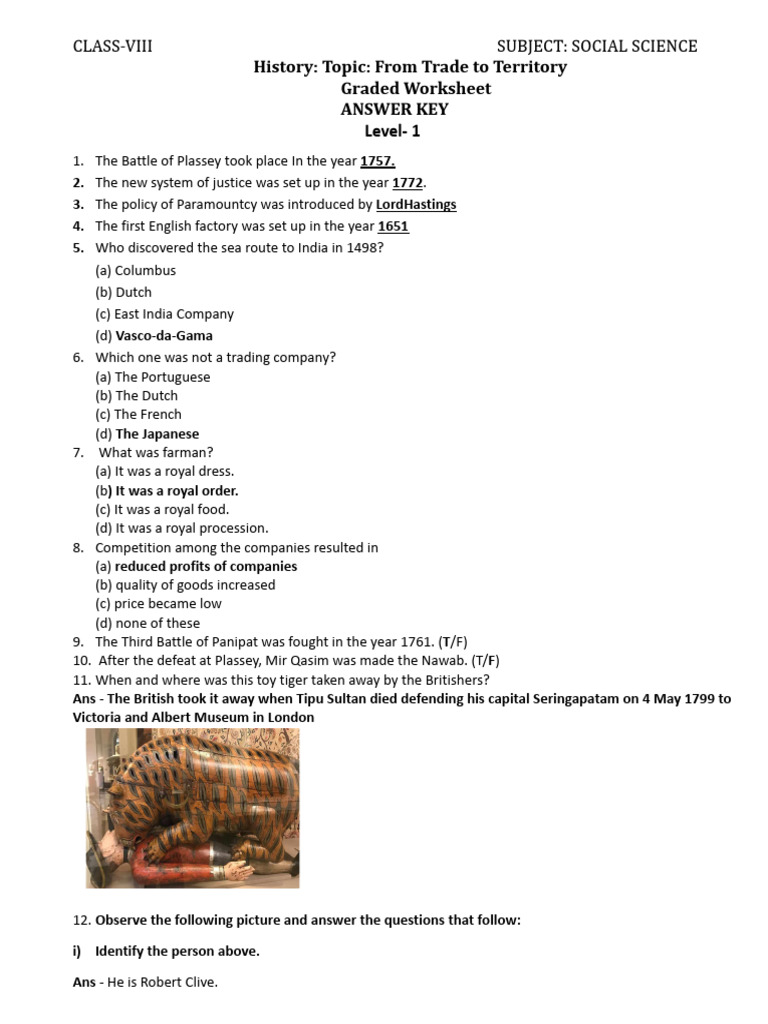 AK GWS From Trade To Territory GWS Answer Key 1 | PDF