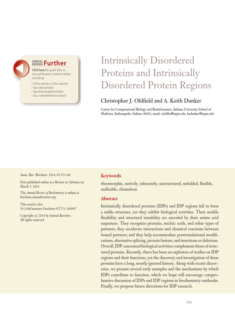 Oldfield Dunker 2014 Intrinsically Disordered Proteins and ...