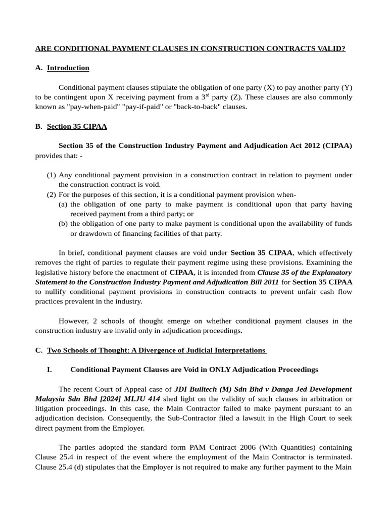 Are Conditional Payment Clauses in Construction Contracts Valid ...