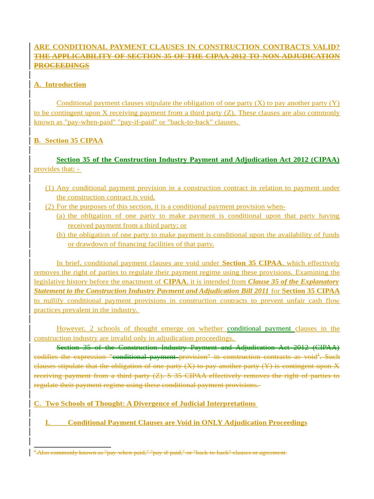 Are Conditional Payment Clauses in Construction Contracts Valid | PDF ...