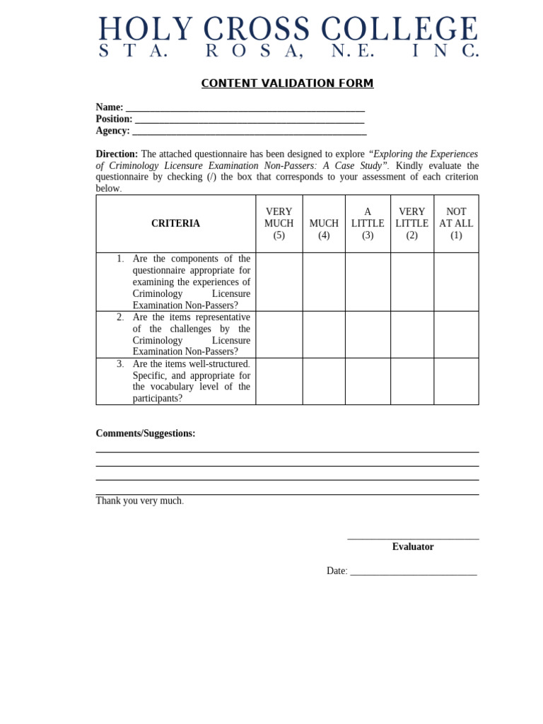 Content Validation Form HCC | PDF