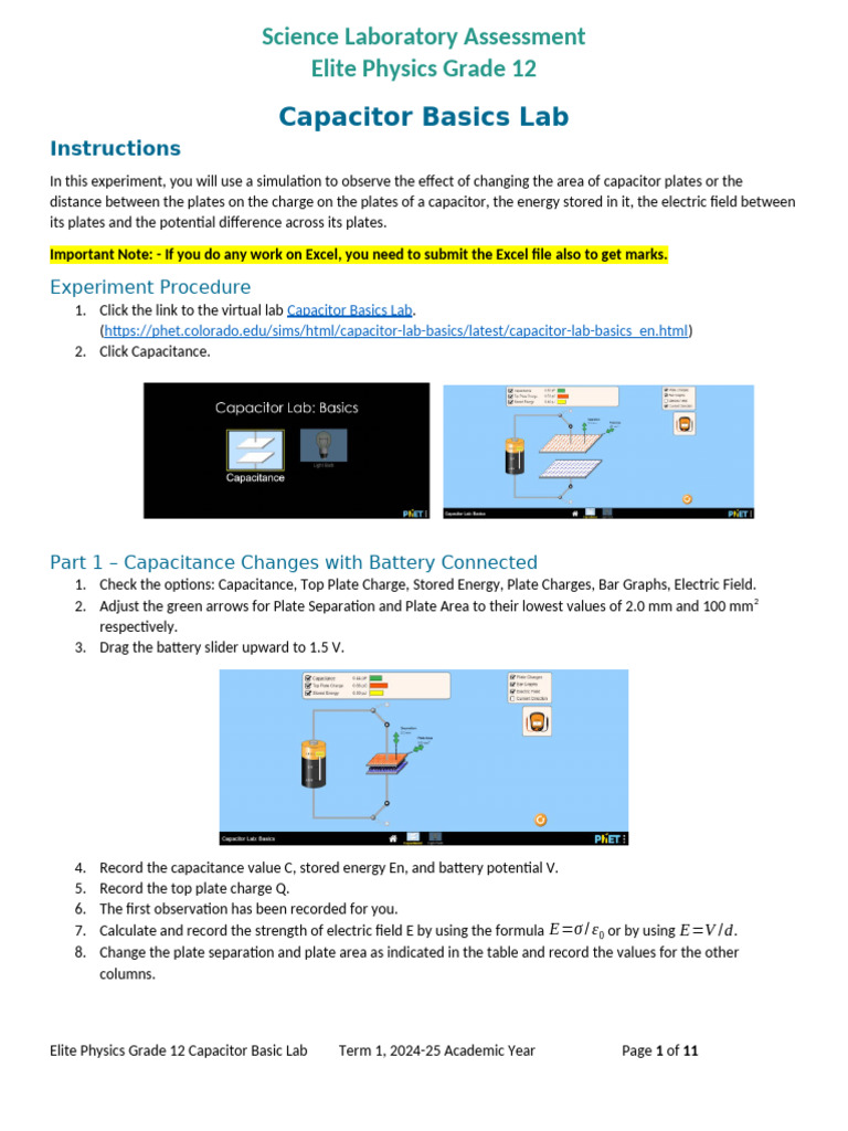 Grade 12 Capacitor Lab Assessment | PDF | Capacitance | Capacitor