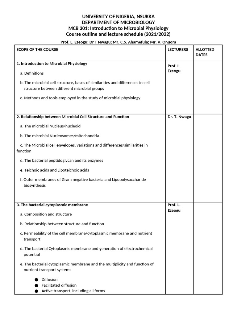 Microbial Physiology (MCB301) Outline (2021-2022) | PDF | Repressor ...