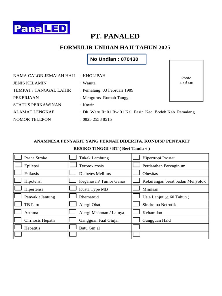 Formulir Undian HJ | PDF