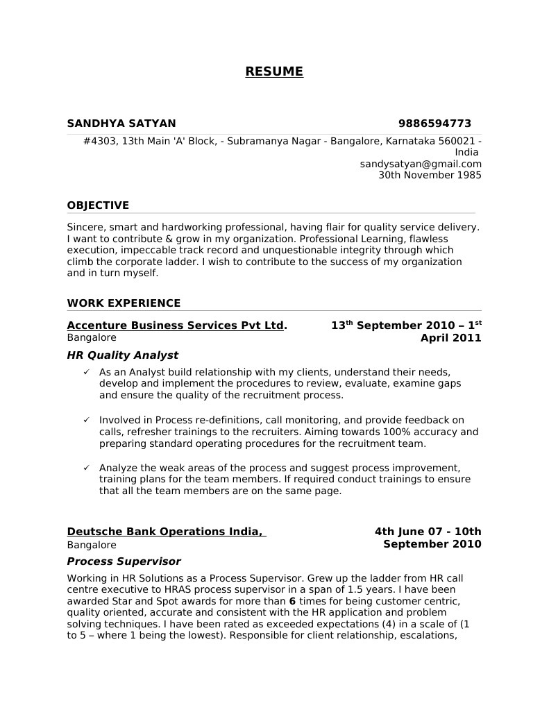 Sandhya Satyan Resume | PDF | Hsbc | Employment