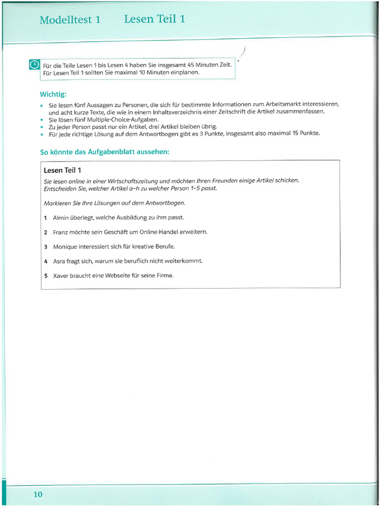 Klett Deutsch Test Für Den Beruf Testbuch B2, Test 1 | PDF