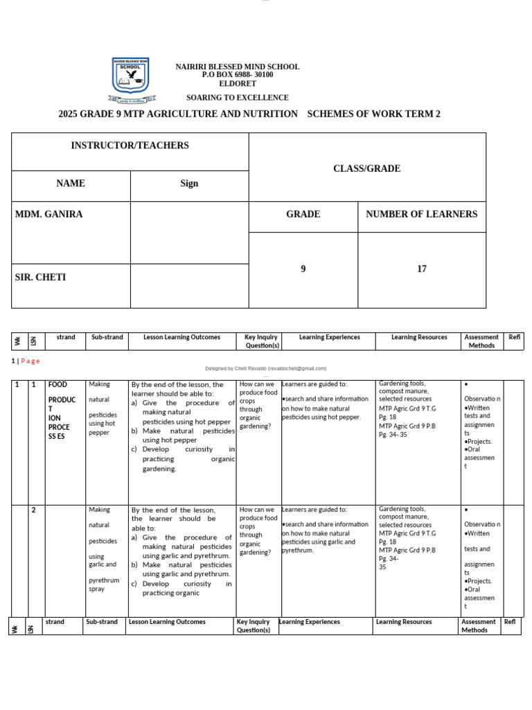 Grade 9 Agriculture Term 2 MTP | PDF | Educational Assessment | Organic ...