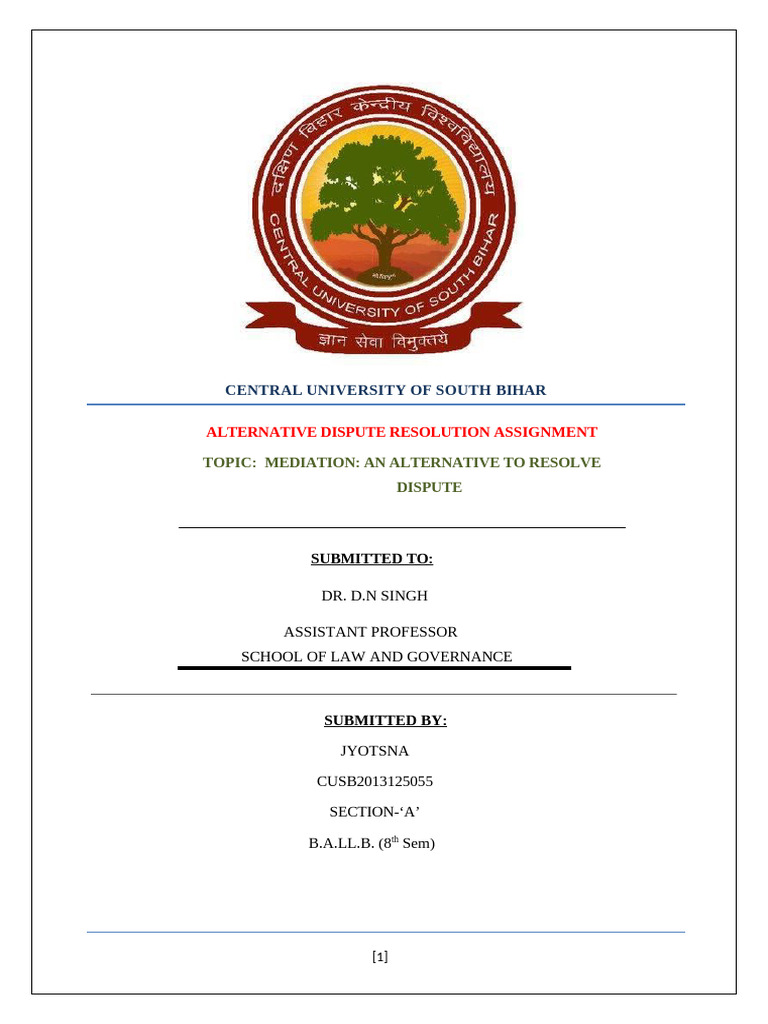 A.D.R Assignment JYOTSNA - New ... | PDF | Mediation | Alternative Dispute Resolution