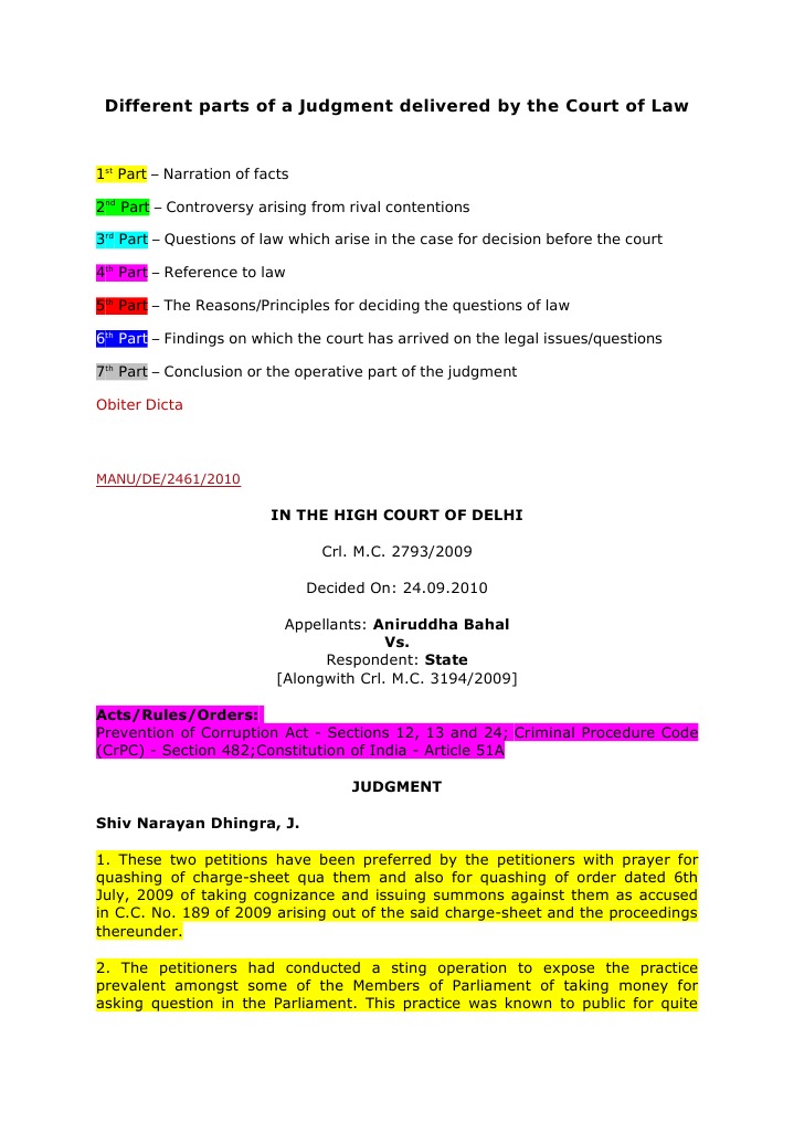 Different Parts of A Judgment | PDF | Witness | Bribery