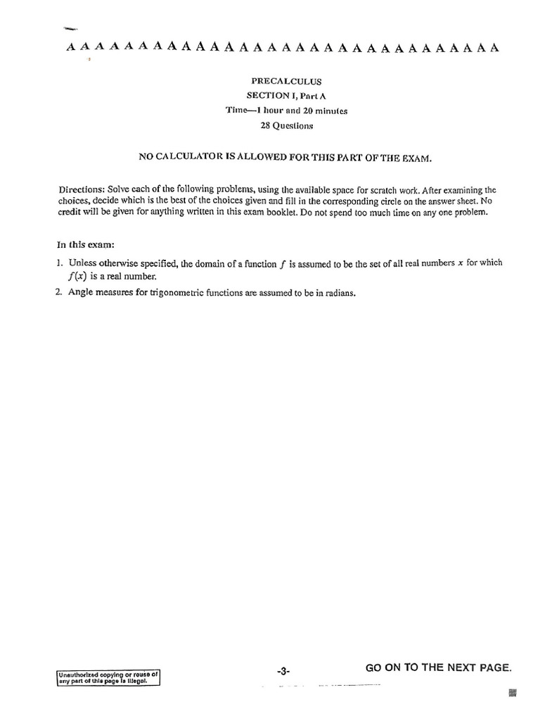 Note 26 Mar 2025, 2024 AP Precal MCQs Ans | PDF