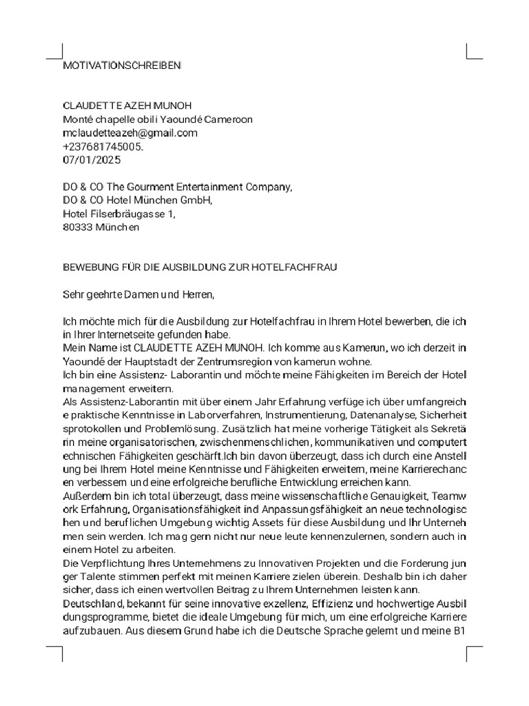 MOTIVATION LETTER AZEH MUNOH - Phoenix | PDF