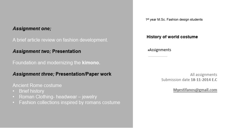 #Assignments - History of World Costume | PDF