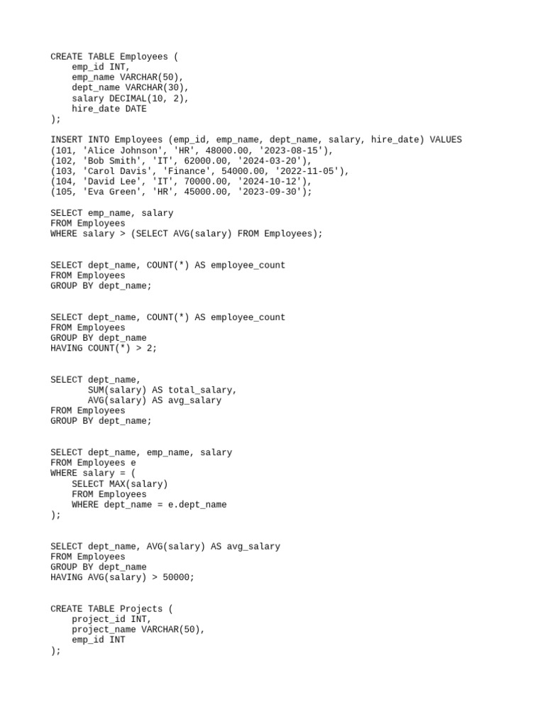 CREATE TABLE Employees ( | PDF