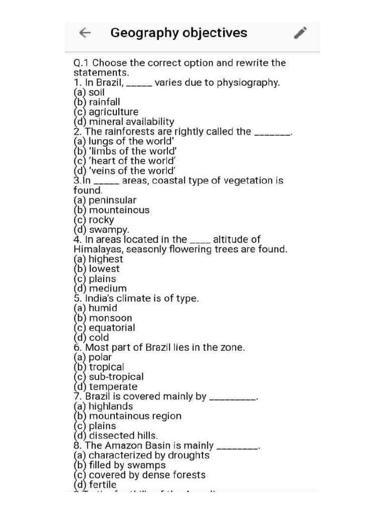 Geography Objectives Test | PDF