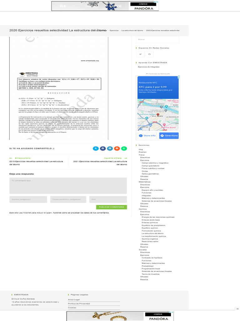 2020 Ejercicios Resueltos Selectividad La Estructura Del Átomo ? Emestrada | PDF | Química ...