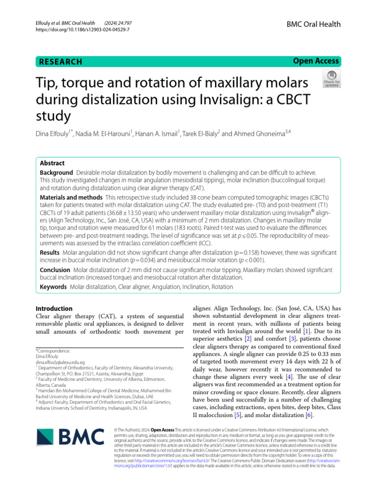 19 Tip, torque and rotation of maxillary molars during distalization ...