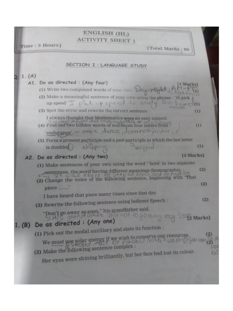 English Activity Sheet 1 | PDF