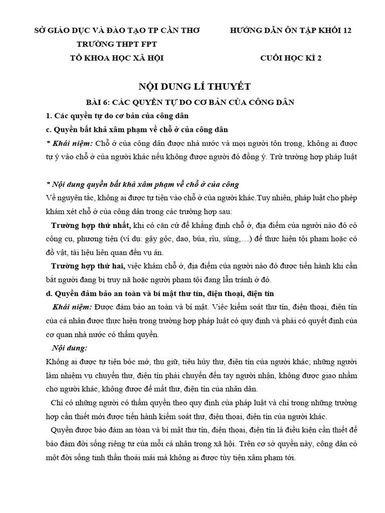 Đề cương GDCD K12-HK2 | PDF