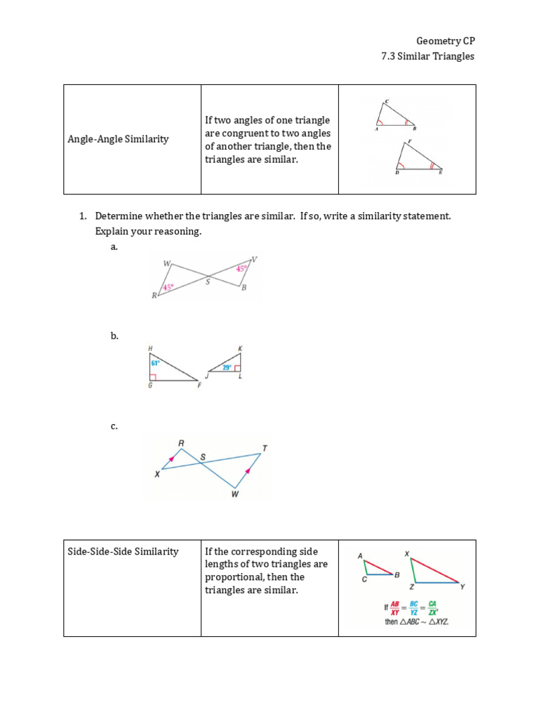 7.3 Similar Triangles 1 | PDF | Triangle | Euclidean Plane Geometry