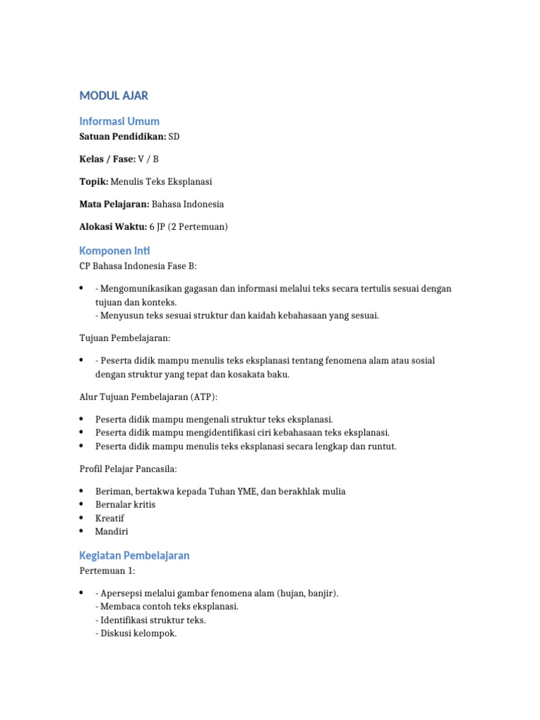 Modul_Ajar_Teks_Eksplanasi_Kelas_5 | PDF