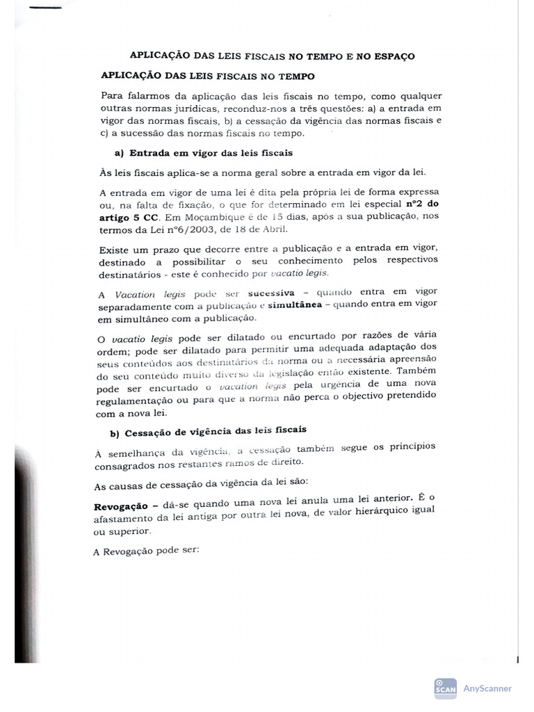 Aplicação Das Leis Fiscais No Tempo e No Espaço | PDF
