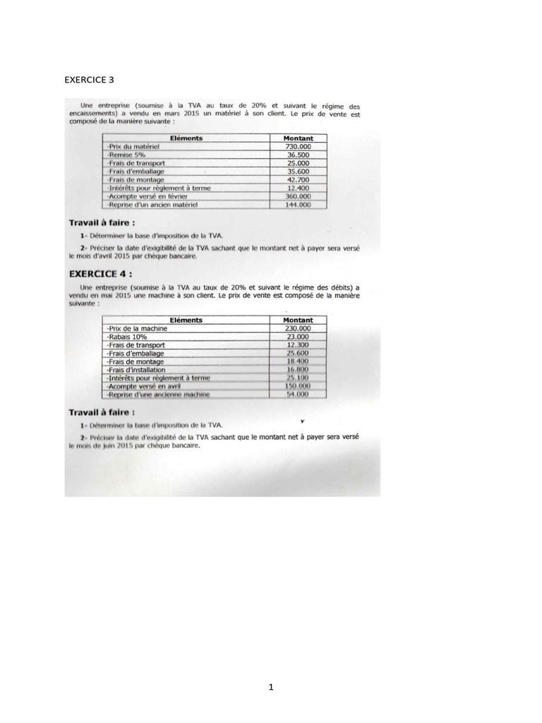 Exercices Sur La TVA + Correction | PDF