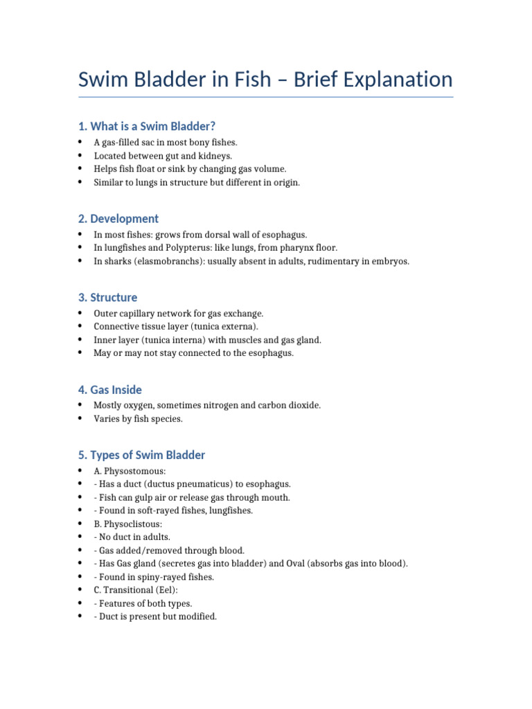Swim Bladders in Fish Brief | PDF