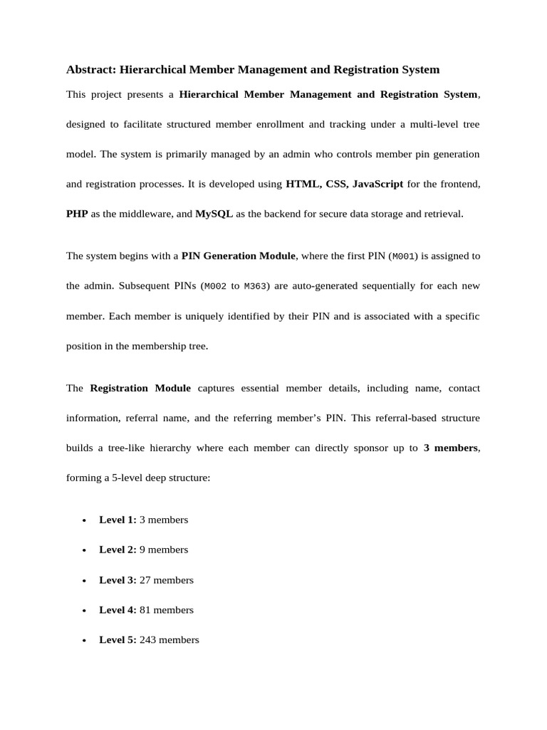 Hierarchical Member Management and Registration System | PDF