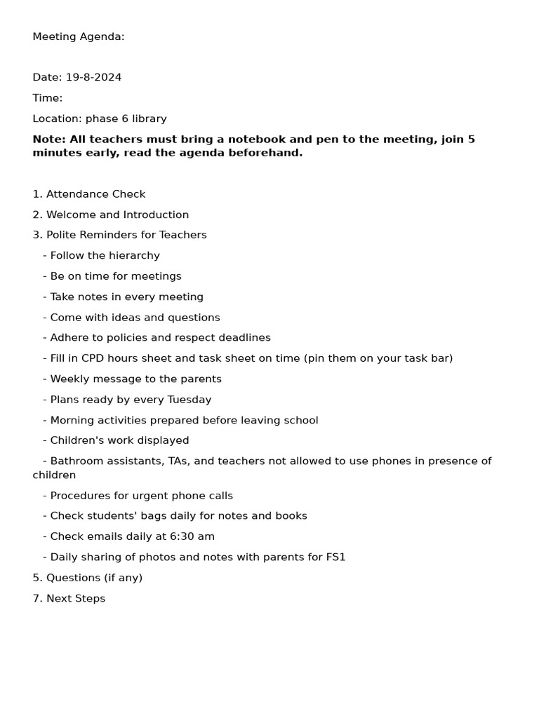 First Meeting Agenda For HOS | PDF