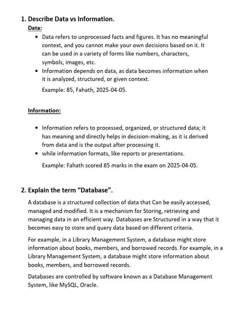 Describe Data Vs Information | PDF | Databases | Relational Model