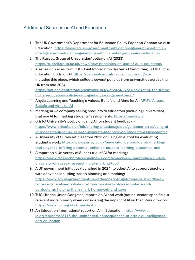 Case Study - Additional Sources On AI and Education | PDF | Cognition | Learning