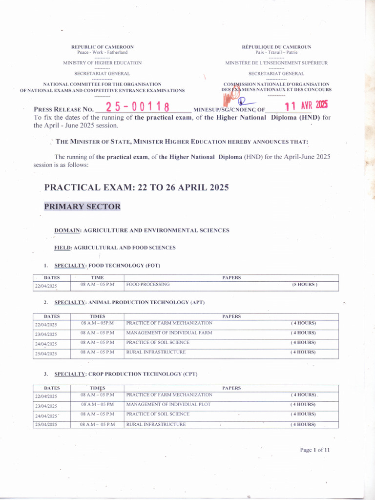 Calendar HND 2025 Practical | PDF | Agriculture | Food Industry