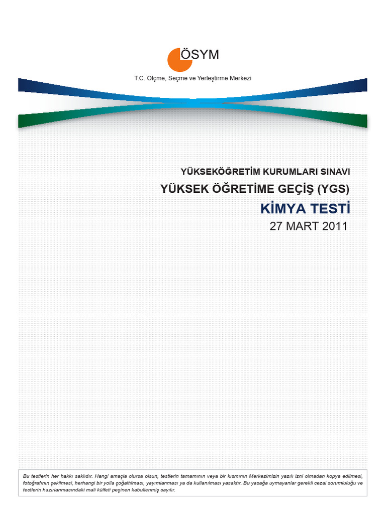 2011 Ygs Kimya Cikmis Sorular | PDF