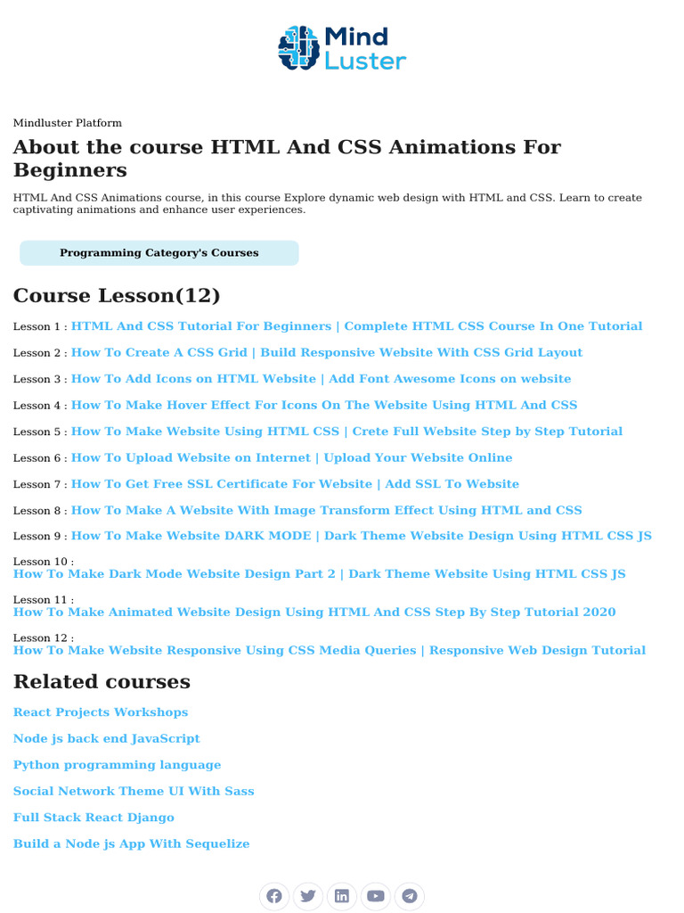 HTML and CSS Animations For Beginners Course Content | PDF