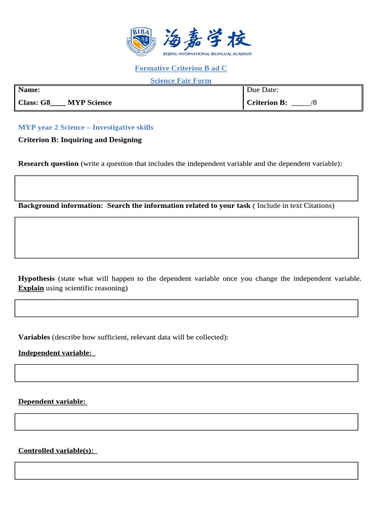 MYP Science Fair: Criteria B & C Guide | PDF | Scientific Method ...