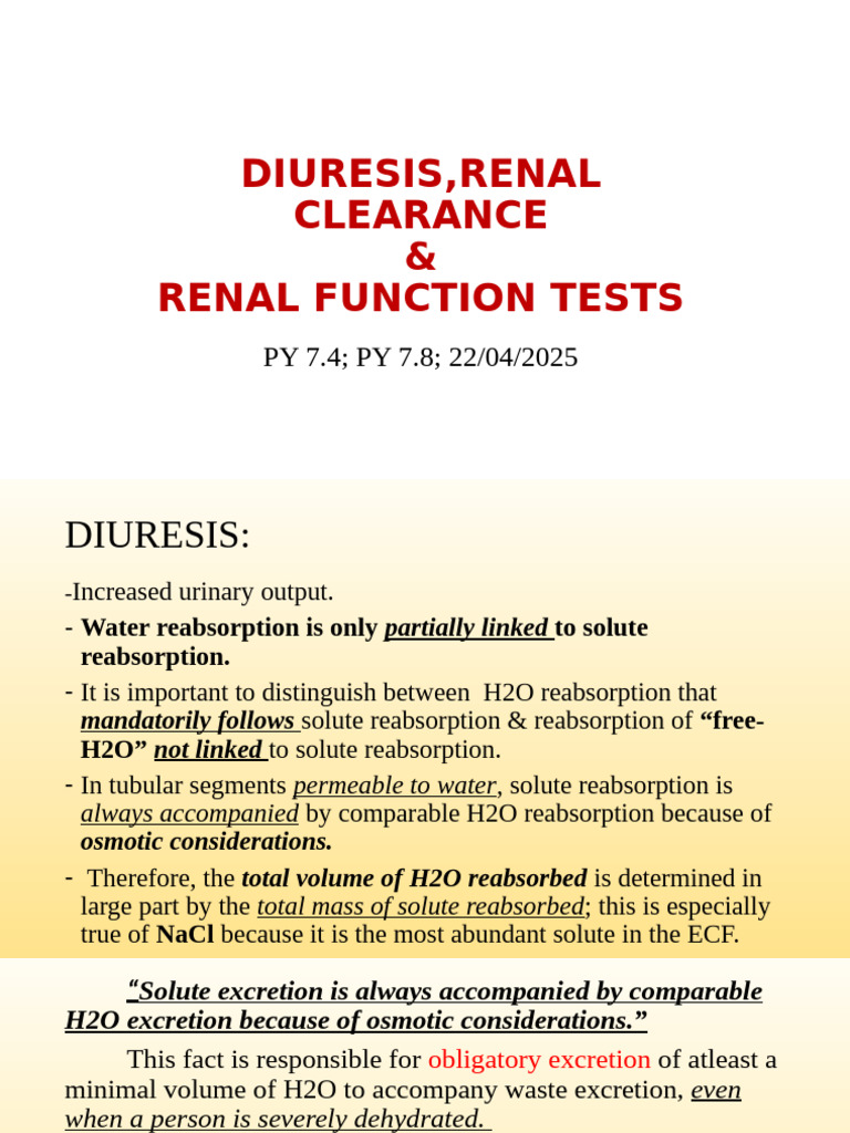Diuresis and Renal Function Tests Explained | PDF | Kidney