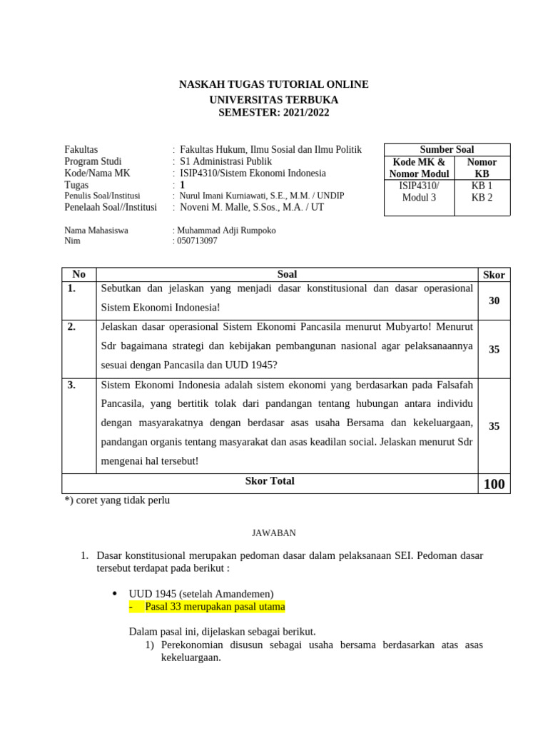 Naskah Tugas Tutorial Online - TUGAS 1 | PDF