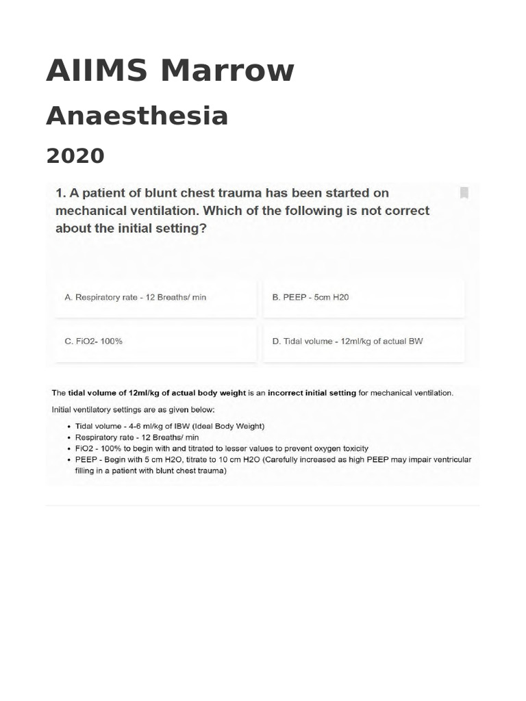 AIIMS Marrow Anesthesia | PDF