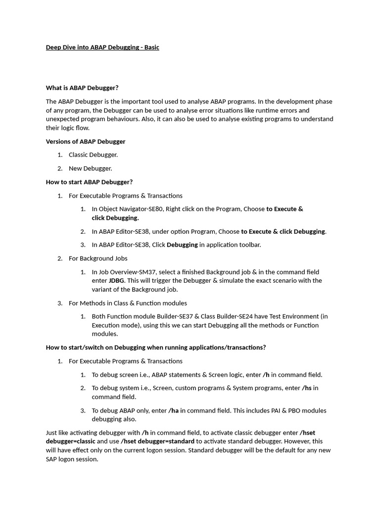 Deep Dive Into ABAP Debugging | PDF | Debugging | Computer Science