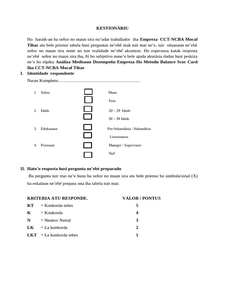 Kuesionariu Caro | PDF