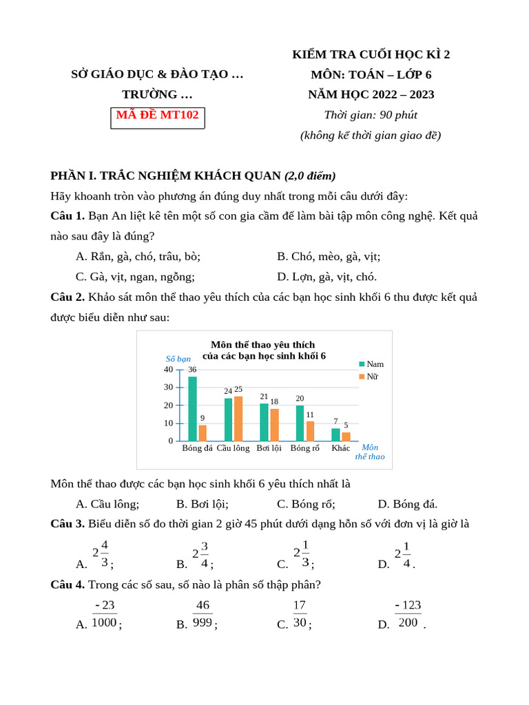Đề thi số 02 - Toán 6 - Cánh diều - HK2 | PDF