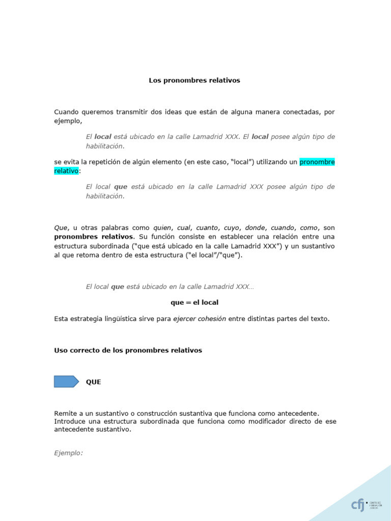 Pronombres Relativos | PDF | Pronombre | Adverbio