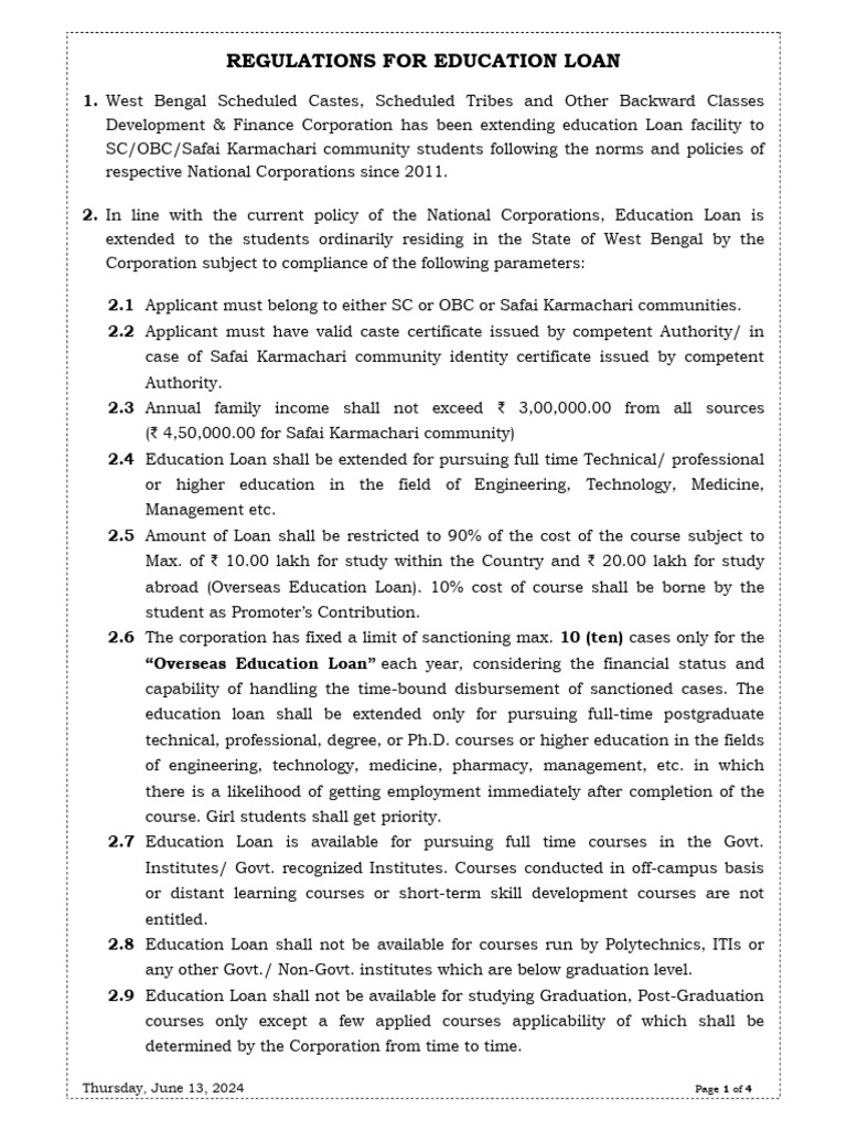 Regulations For Education Loan | PDF | University And College Admission | Loans