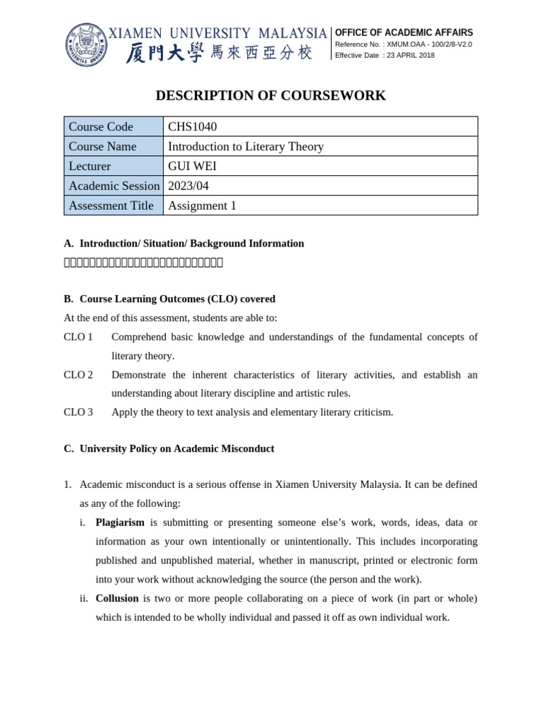 5.1 Description of Coursework - Assignment 1 | PDF | Academic Dishonesty | Learning