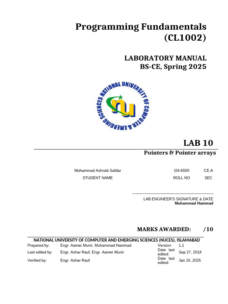PF-CE Lab10 Pointers | PDF | Pointer (Computer Programming) | Software ...