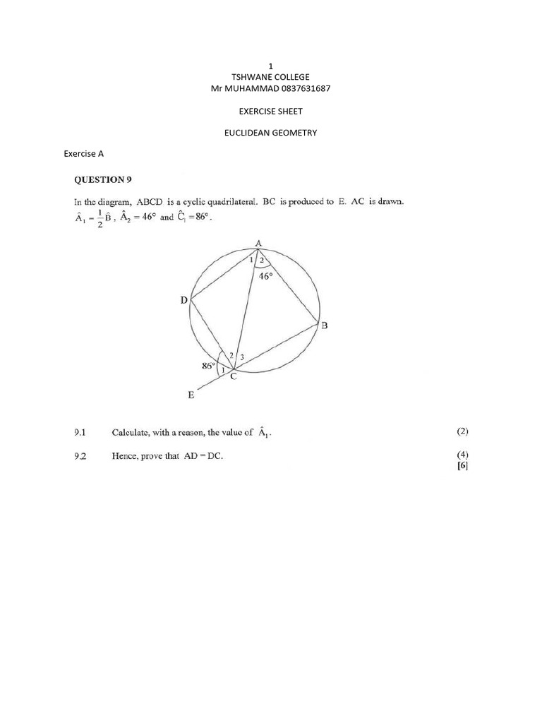 Euclidean Geometry Exercises Sheet | PDF | Geometry | Classical Geometry