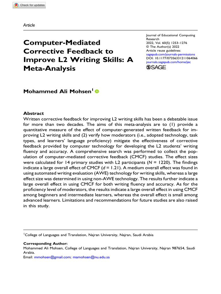 mohsen-2022-computer-mediated-corrective-feedback-to-improve-l2-writing-skills-a-meta-analysis ...
